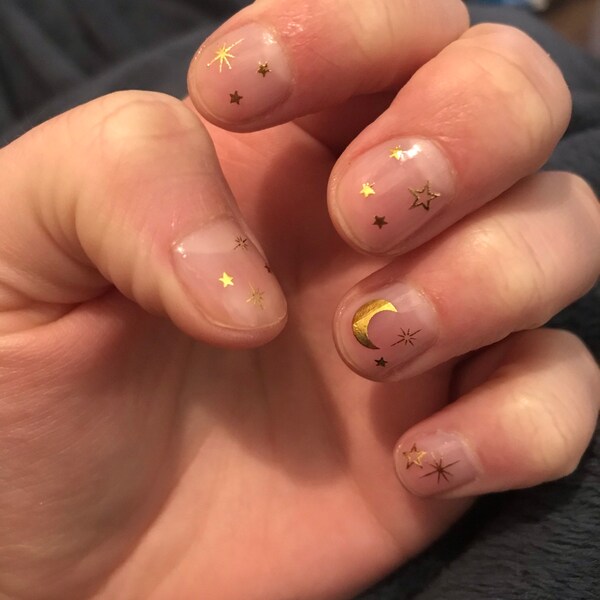 Gold Celestial Moon And Stars Waterslide Nail Decals Bohemian Nail Art