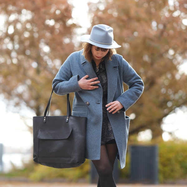 Extra Large Leather Tote, Laptop Bag Black, Leather Laptop Tote, Large ...