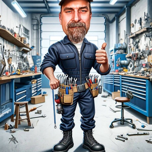 Handyman Caricature Drawing From Photo, Funny Handyman Gift for Men ...