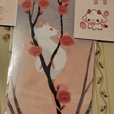 Peach Blossom Rat 8x12 Year of the Rat Art Print - Etsy