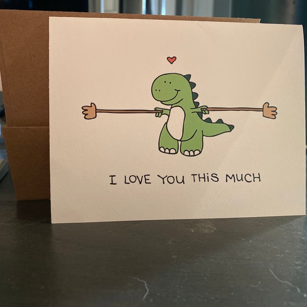 Cute Dinosaur Card - T-rex I Love You This Much, Love Card, Funny ...