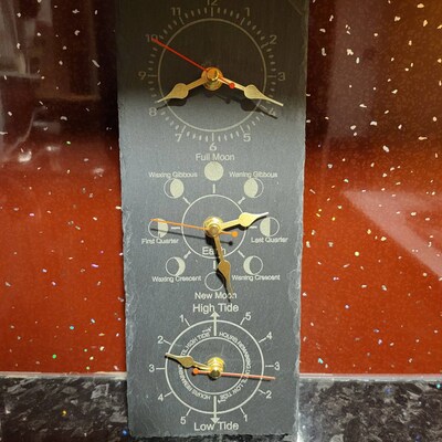 Laser Engraved Time, Tide and Moon Phase SLATE WALL CLOCK 30cm X 12cm ...