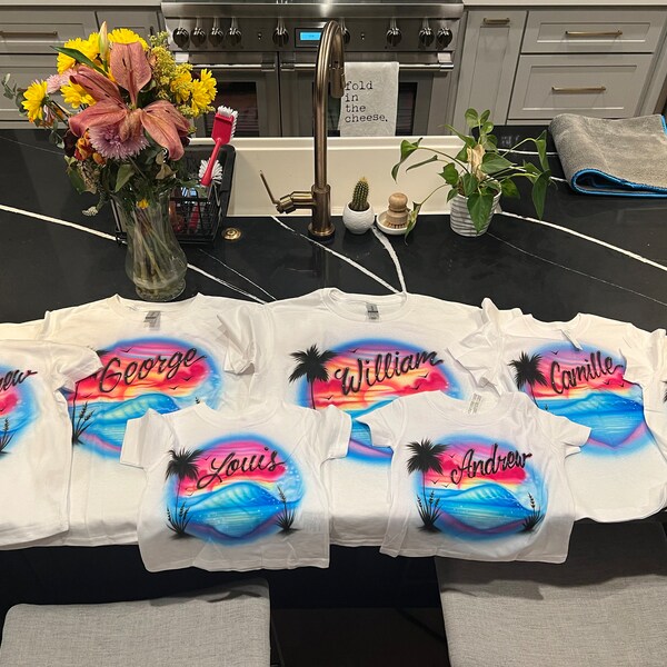 Airbrush T-shirt - Beach Scene - Airbrushed T-shirt - Name ...