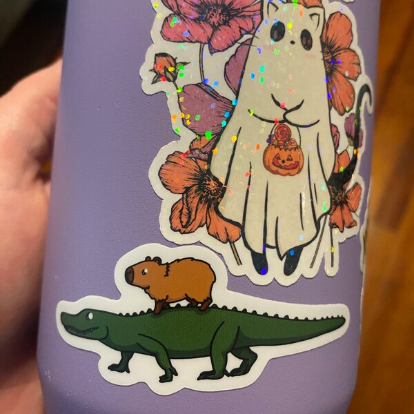 Capybara Riding an Alligator/crocodile Vinyl Sticker - Etsy