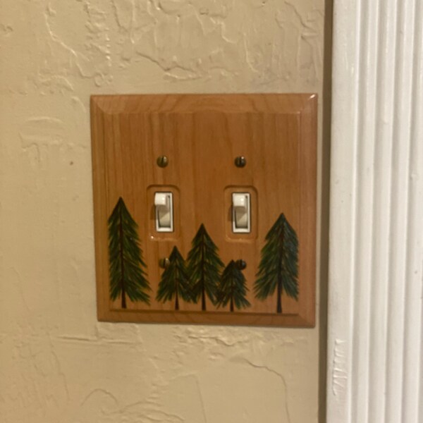 Wooden Triple Light Switch Cover With Wood Burned Pine and Cones - Etsy