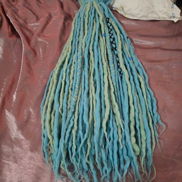 Wool Dreadlocks Dreads DE Extensions Green Bottle Braids Full Set SHORT ...