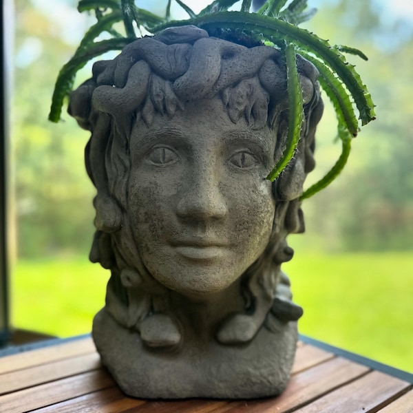 MEDUSA HEAD PLANTER: Solid Stone Flower Pot. Outdoors Safe, Garden ...