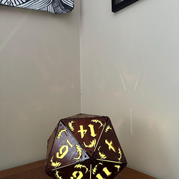 D20 Dragon Dice Lamp - Assembled and Finished Dnd Lamp, RPG Decor for ...
