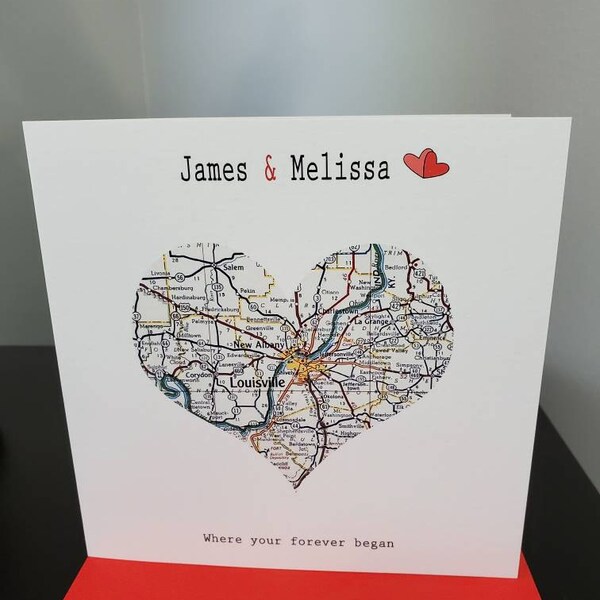 Special Location Map Card, Personalised Anniversary Card, Engagement ...