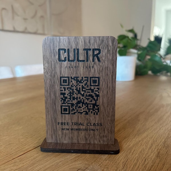 QR Code Sign for Business | Wooden QR Code Table Sign | Logo QR Sign ...