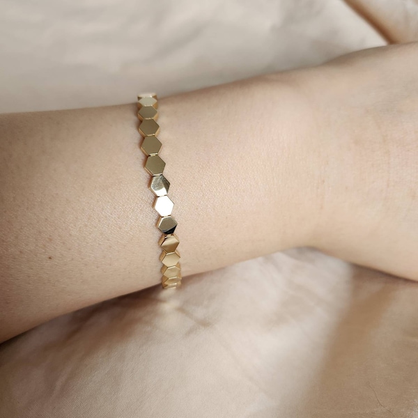 14K/18K SOLID GOLD Honeycomb Bracelet, 18K Solid Gold Bracelet, Handmade Bracelet, Hexagonal ...