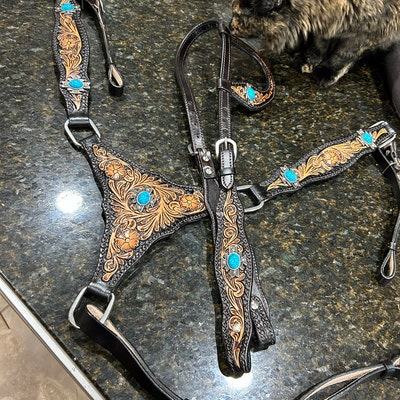 Two Tone Floral Triangle Antique Silver Turquoise One Ear / Gladiator ...