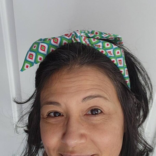 White Linen Blend Triangle Scarf Headband With Elastic Back, Boho ...