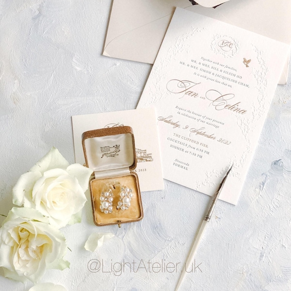 Letterpress Wedding Invitation - Black Letterpress, Gold Foil, Blind ...