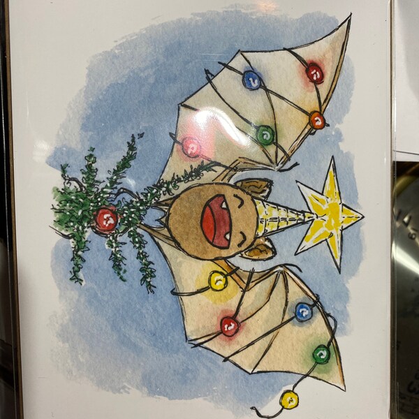 Bat Greeting Cards (single OR 4 Pack) Christmas Card Pack – Cute Bat ...