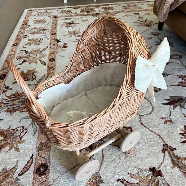 Lined Wicker Doll Pram Natural Wicker Doll Stroller Doll Pram Gift for ...