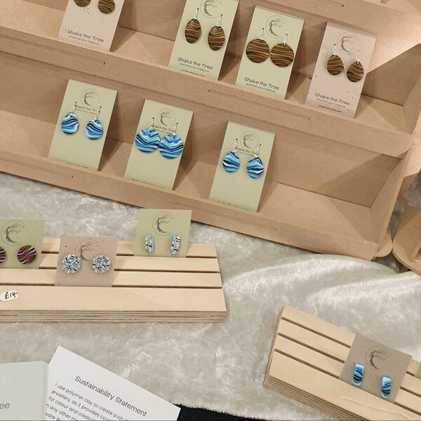 3 Rows Ply Wood Card Display Stand for Earrings, Greeting Cards, Prints ...