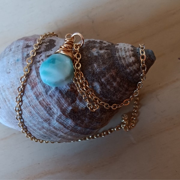 Wire Wrapped Larimar Teardrop Pendant Necklace Gold / Minimalist ... Wire Wrapped Larimar Teardrop Pendant Necklace Gold / Minimalist ...