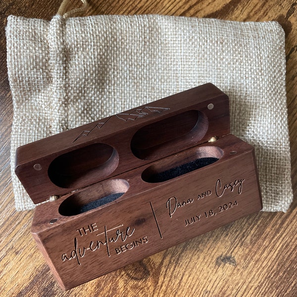 Wide Double Ring Box - Slim Ring Storage for 2 Rings, Engraved Wood ...