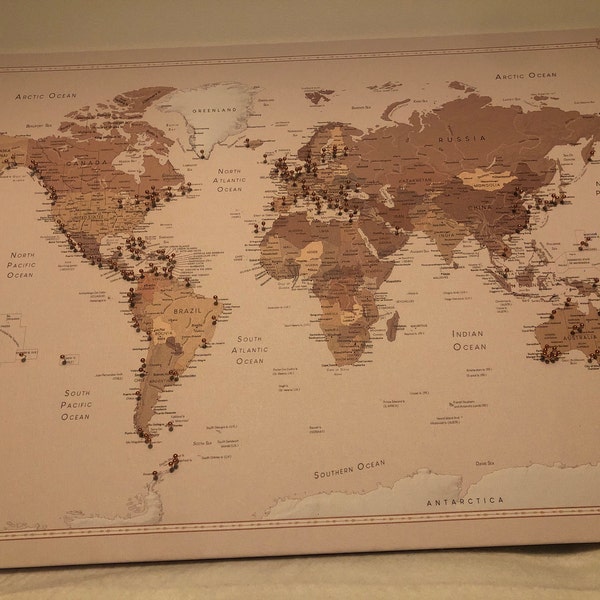 Personalized World Map Travel Pushpin Pinboard Home & Wall Decor Cork ...