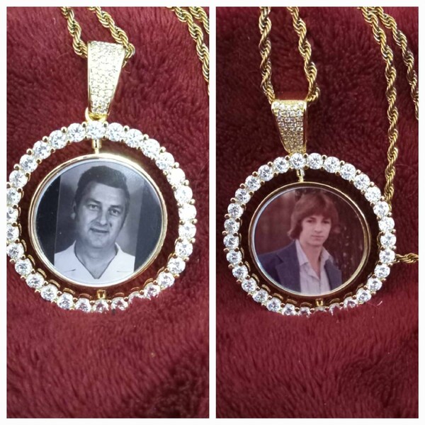 Custom Photo Necklace, Personalized Picture Necklace, Simulated Diamond ...