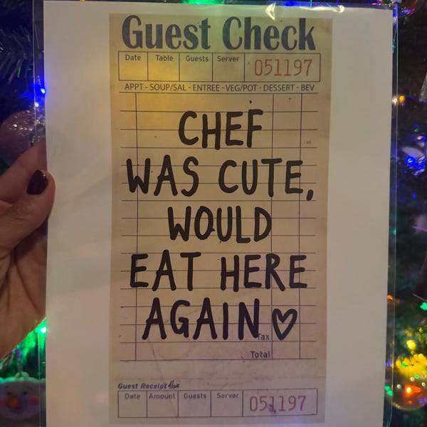 Chef Was Cute Guest Check Poster Trendy Wall Art Prints Kitchen Decor ...