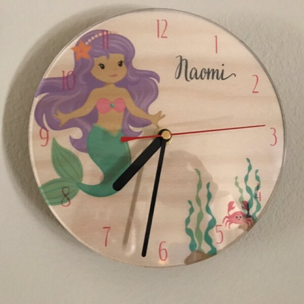 Mermaid Clock / Modern Kids Clock / Nursery Clock / Children's Clock ...
