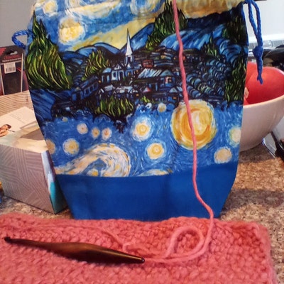 Van Gogh Starry Night Print Fabric, Knitting Project Bag, Medium or ...