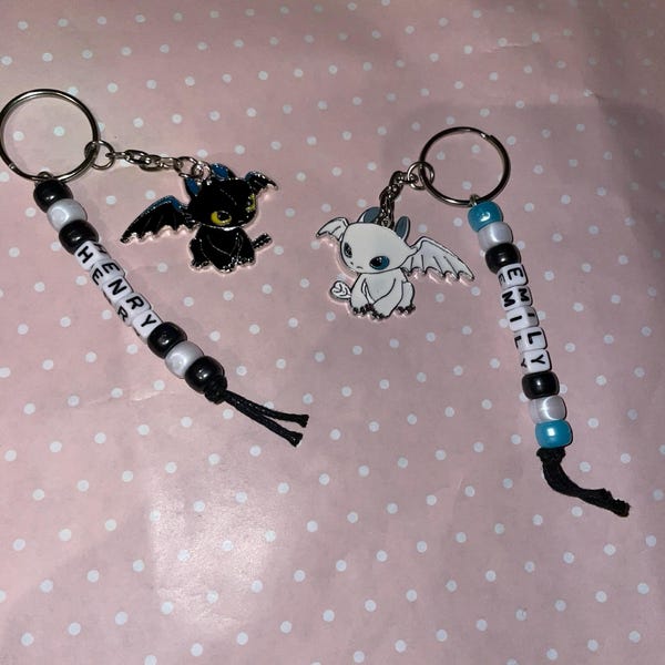 Personalised Name Key Chain Toothless Dragon Charm Keyring Chain Enamel ...
