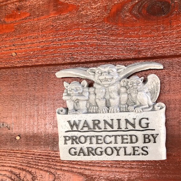 Gargoyle Wall Plaque "warning Protected by Gargoyles" - Etsy