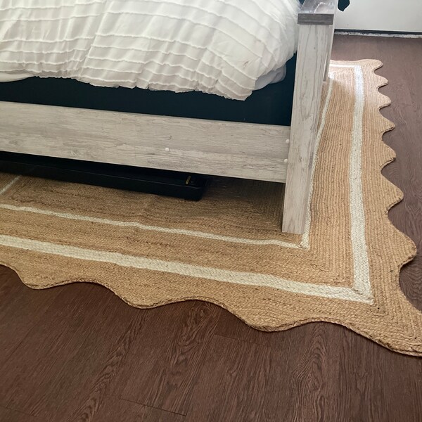 Scalloped Jute Rug - Bohemian Scalloped Jute Area Rug, Wave Edge Rug ...