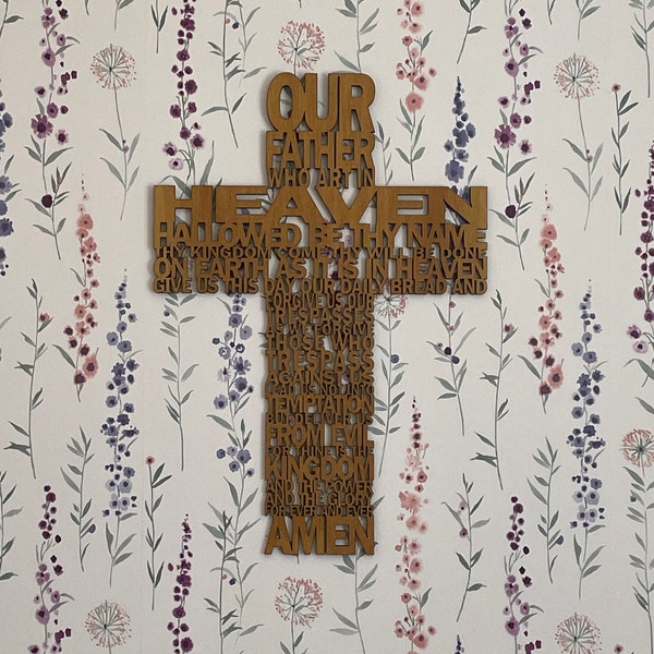 Large Our Father Wooden Stenciled Wall Cross Our Father Prayer Our ...