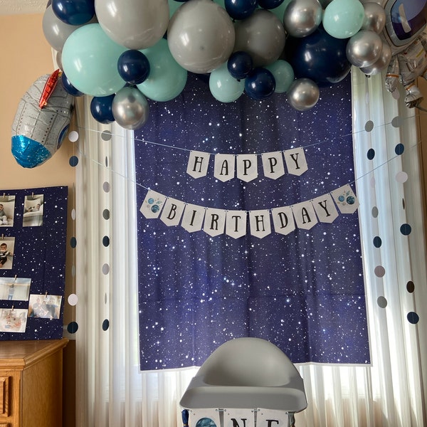 Happy Birthday Banner Outer Space Planets Banner Boy Galaxy First ...