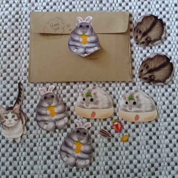 Realistic Hamster Illustration Stickers, Cute Waterproof Hamster ...