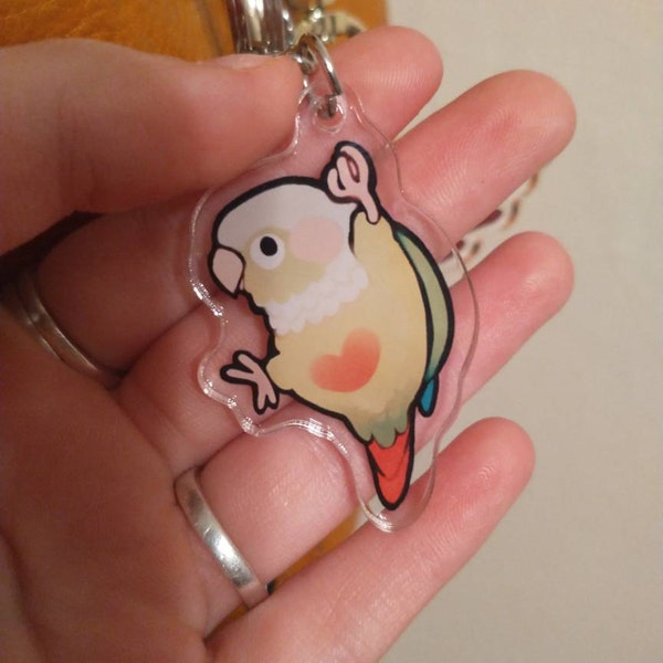 Dangling Green Cheek Conure Keychain - Etsy