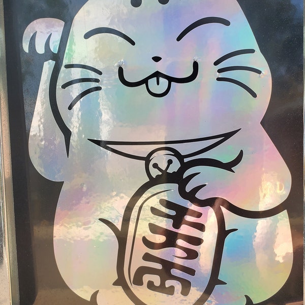 Lucky Cat Maneki Neko Oil Slick Chrome JDM Sticker - Drift Tengoku ...