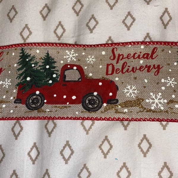 Christmas Truck Ribbon - Wired Ribbon - Christmas Ribbon - Red Truck ...