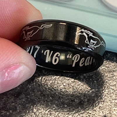 Laser Engraved Ford Mustang Ring Running Pony Black Stainless Steel ...