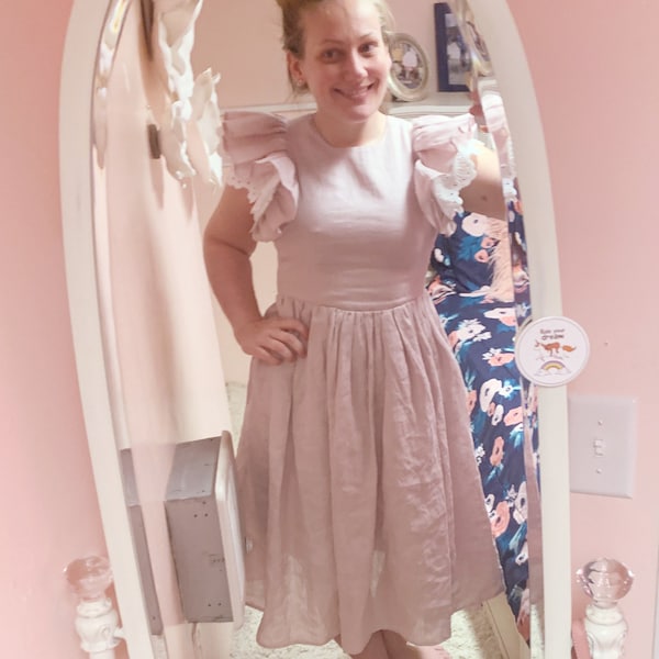 Mustard Linen Dress for Girl With Flutter Sleeve, Girls Linen Pinafore ...