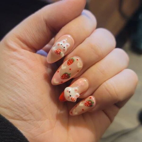 Red Peppermint Candy Cane Christmas Press on Nails 3D Charm Winter ...