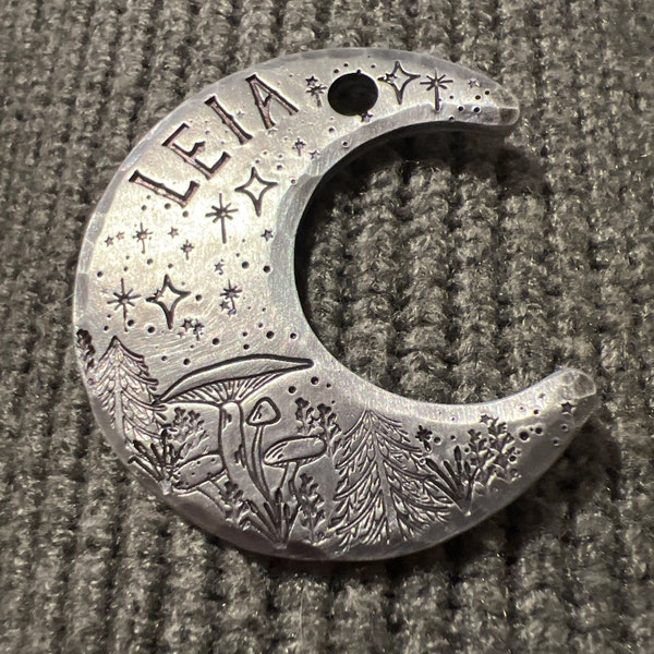 Moon Dog Tag, Moon Dog Tag With Stars, Dog Collar Tag, Hand Stamped ...