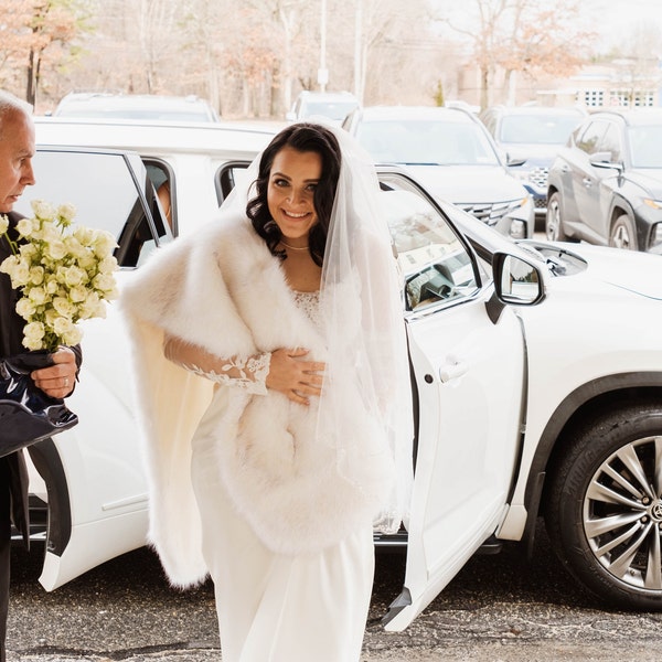 Ivory / White Faux Fur Bridal Shawl, Winter Wedding Fur Stole Wrap ...