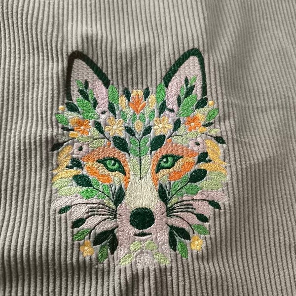 Fox Floral Embroidery Design: Pastel Leaf Animals, Fox Embroidery ...