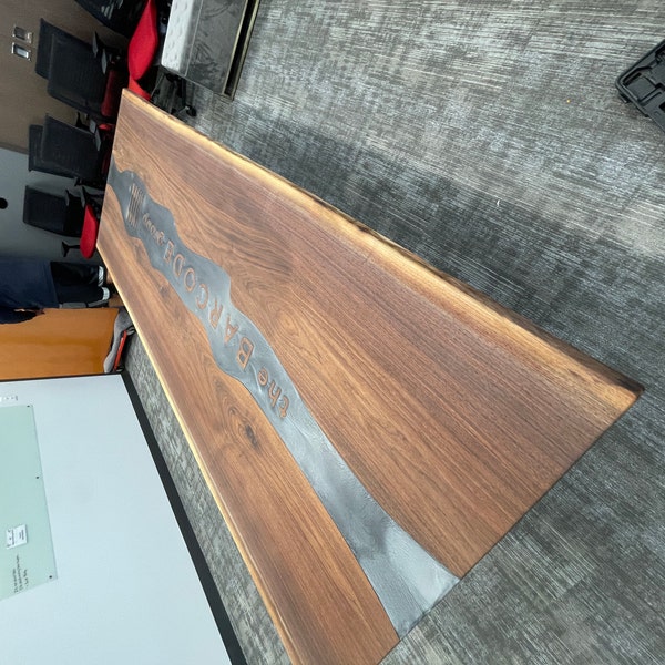 Custom Live Edge Epoxy Conference Table, Personalized Walnut Dining ...