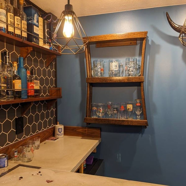Handmade Bourbon Barrel Bar Shelf - Wall Mounted Whiskey Display - Etsy