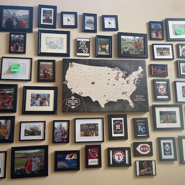 Vintage Baseball Stadium Tour Map, Push Pin Map for Ballpark Bucket ...