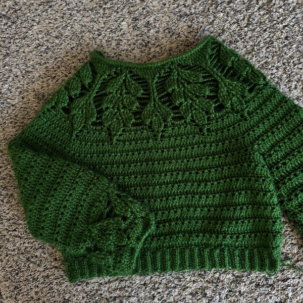 Crochet Sweater PATTERN - Leaf Yoke - Women Top, Jumper, Pullover ...