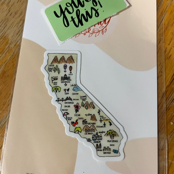 Watercolor California State Map Sticker+ FREE SHIPPING, California ...