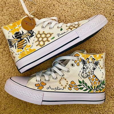 GOLDEN BEE Hand Painted Shoes / Bumble Bee Personalised Canvas Shoes ...