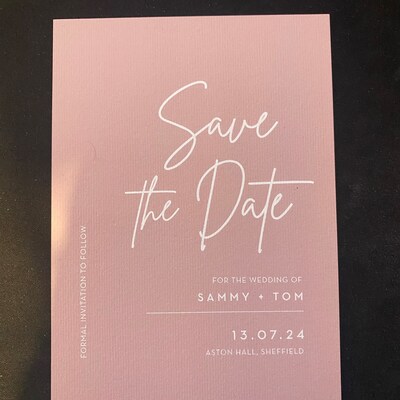 Dusky Pink Save the Date Cards With Envelopes, Personalised Save the ...